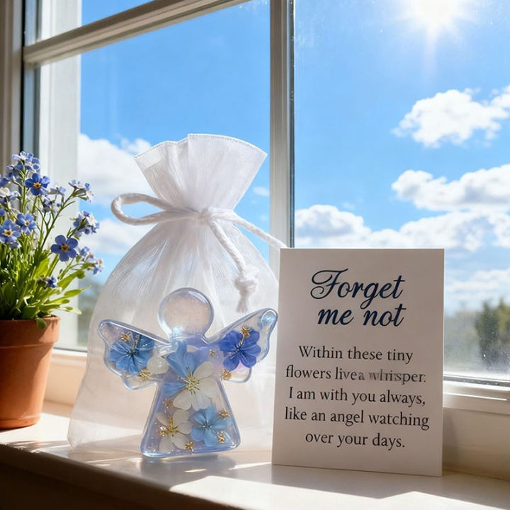 Mini Guardian Angel Sculpture Featuring Dried Forget Me Not Flowers ...