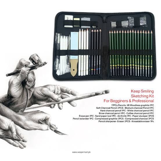 Professional Pencils and Sketch Drawing Set 42pcs in fabric pouch ...