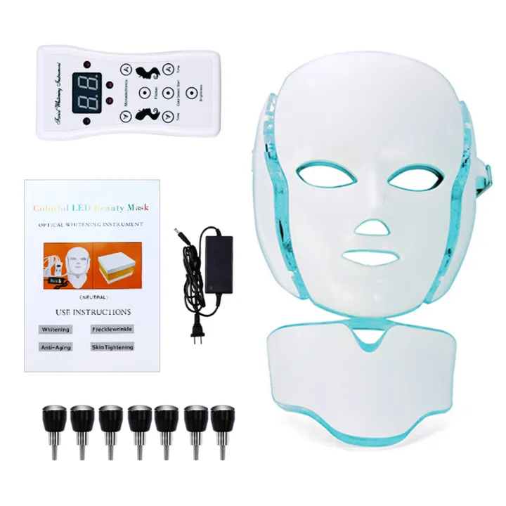 7 Colors LED Mask with Neck Face Lifting Firm LED Light Therapy Mask ...
