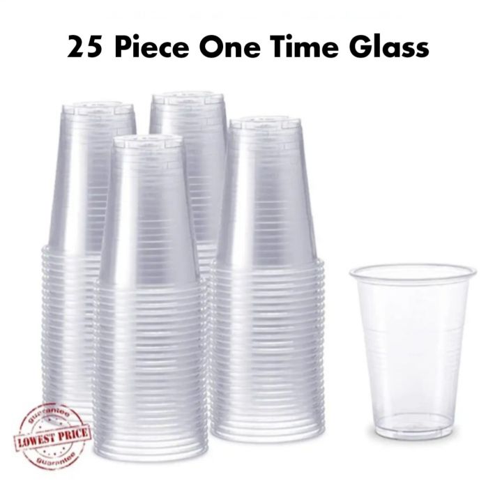25 Pieces One Time Plastic Glass 225ml | Daraz.com.bd