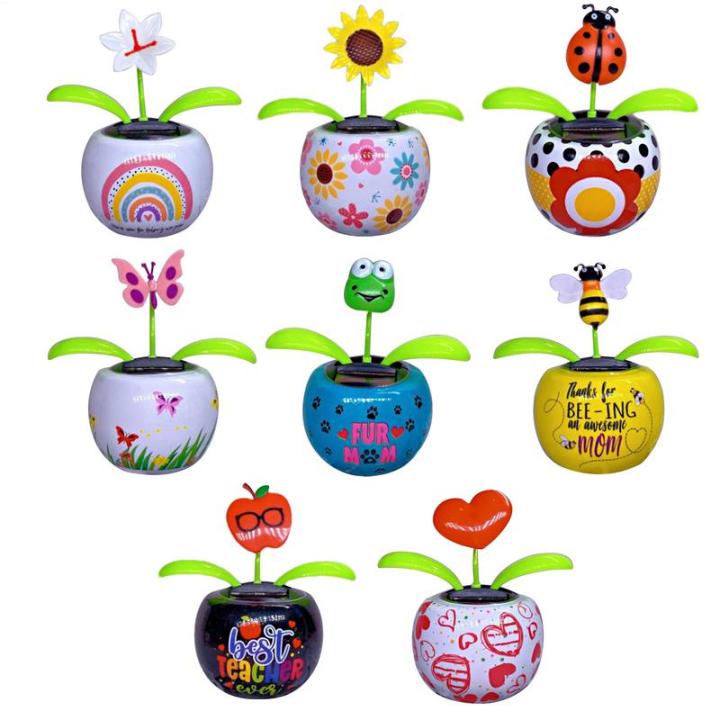 Solar Powered Dancing Flower Sunflower Solar Ornament Shaking Head Car ...