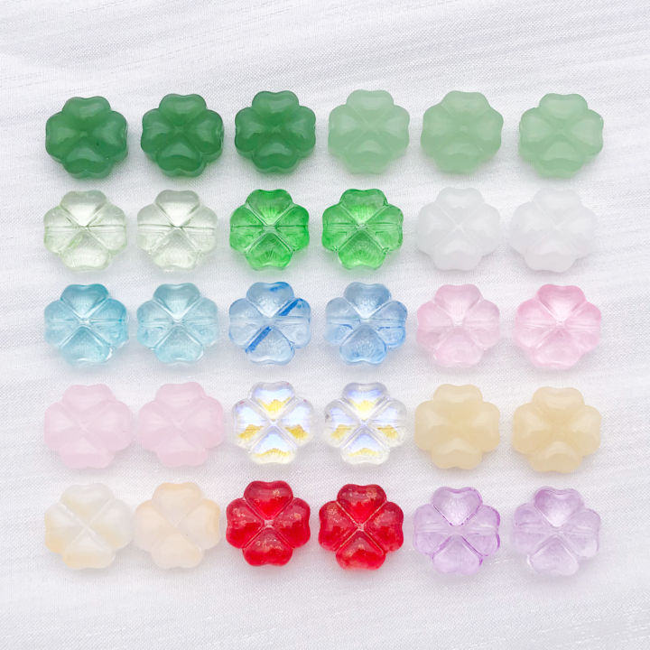 30pcs Glass Four-leaf Clover Spacer Beads Heart Loose Beads, for DIY ...
