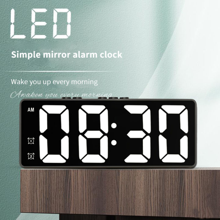 LED Mirror Table Clock Digital Alarm Snooze Display Time Desktop ...
