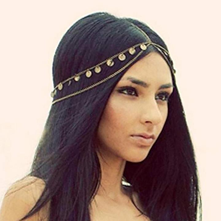 Coins Tassel Head Chain Headpieces Sequins Round Drop Hair Band Tribal ...