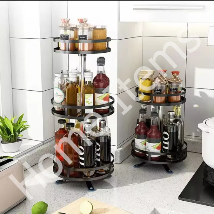 360 ° rotating kitchen spice rack, home storage storage rack rotating ...