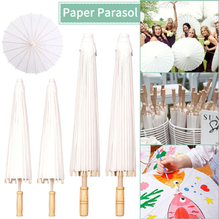 1-6PCS Paper Parasol 60/84cm Wedding Paper Umbrellas White Umbrella ...