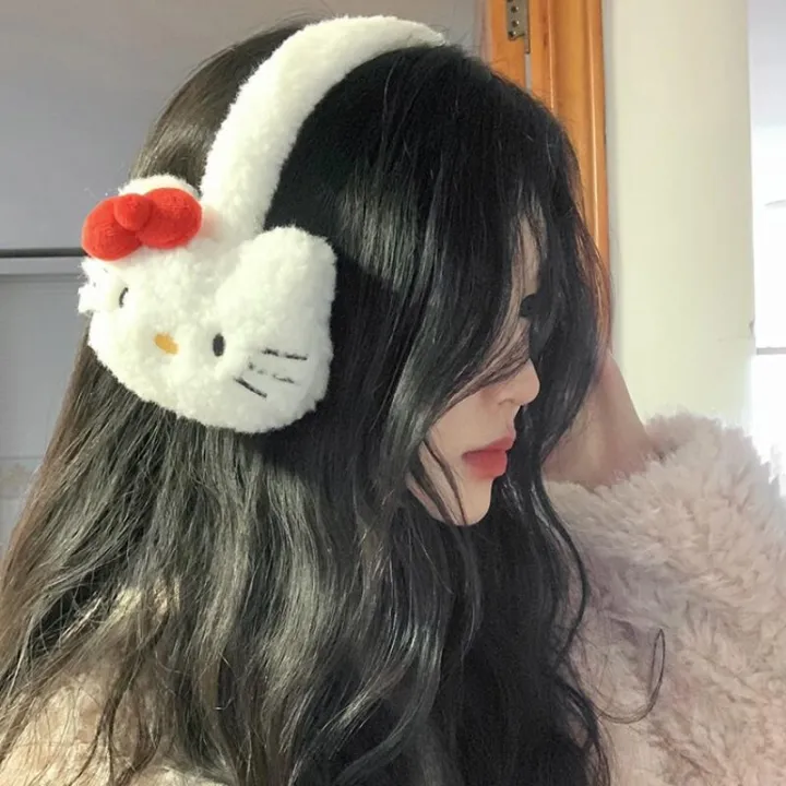 Sanrio Anime Hello Kitty Winter Warm Earmuffs Cute Girls Soft Plush ...