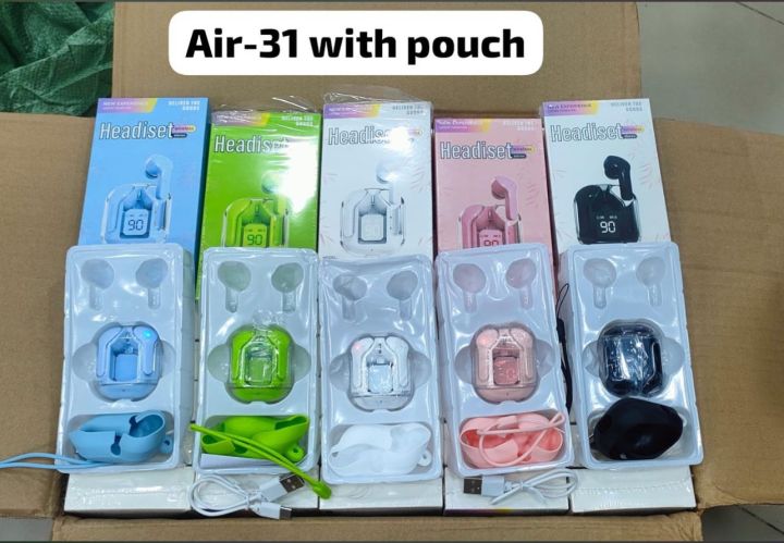 air 31 head set Bluetooth crystal box with silicone pauch | Daraz.pk