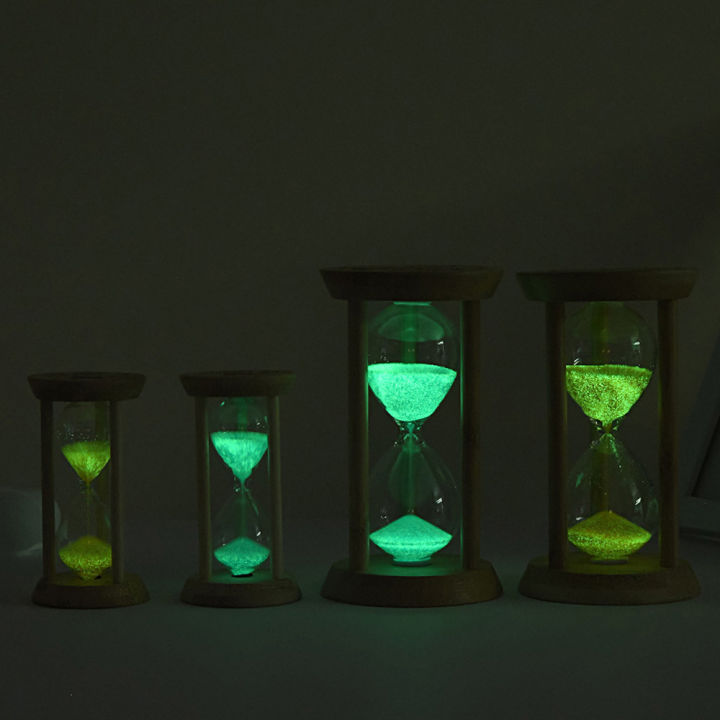 1pc Bamboo Fluorescent Hourglass 1/3/5/10/15/30Minute Transparent Glass ...