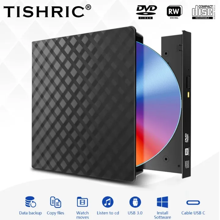 TISHRIC DVD External USB3.0 Reader POP-UP Mobile DVD-RW Type C RW CD ...