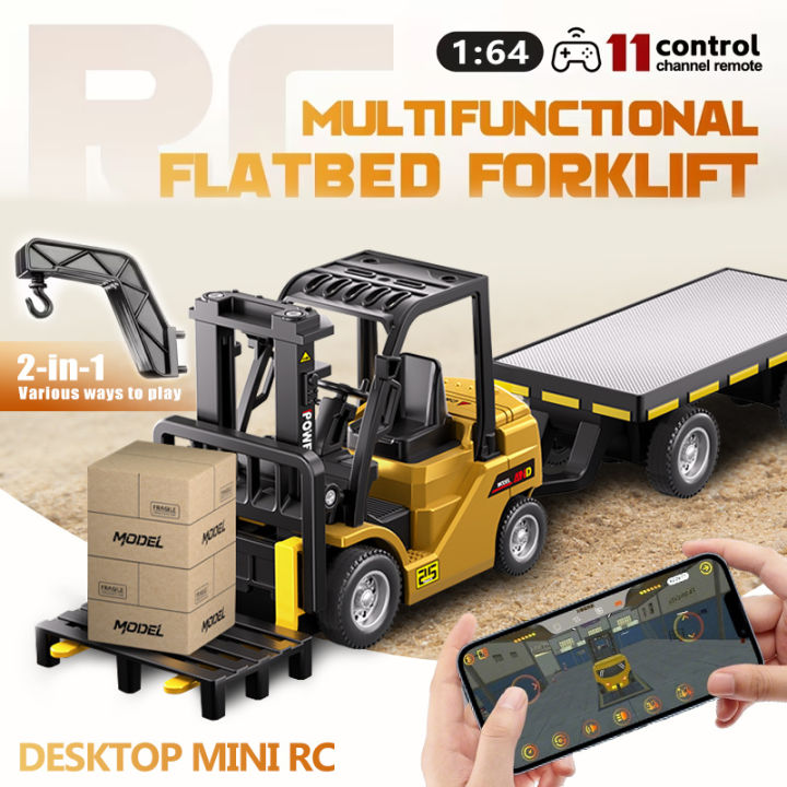 1:64 Mini Remote Control Forklift Crane Set, Remote-Controlled Lifting ...