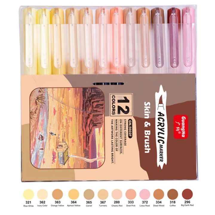 12 Colors Skin Tone Markers Pens,Nylon Soft Head Acrylic Markers ...