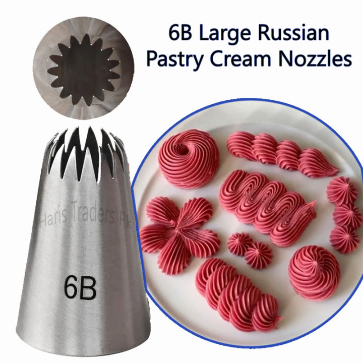 6B Large Russian Pastry Cream Nozzles For Cakes Decorating Writing Tube ...