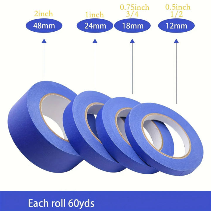 Blue Painters Tape, 1/2 inch,3/4 inch,1 inch,2 inch, 60yds, Multi Size ...