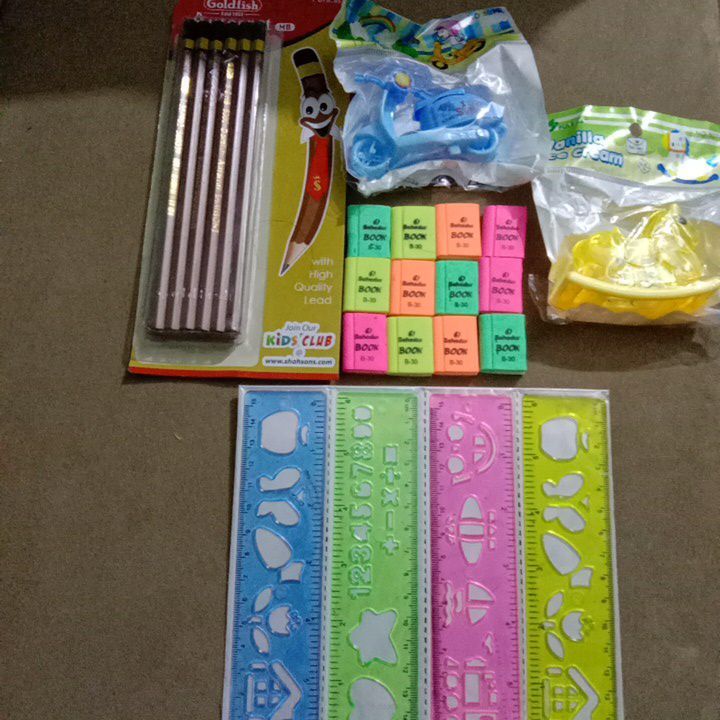 stationary set12pencil 12 book eraser 2sharpner 4 scale, stationary set ...