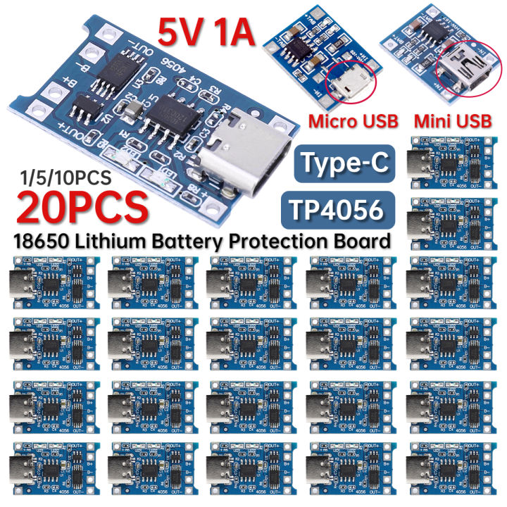 1-20PCS TP4056 5V 1A 18650 Lithium Battery Charger Module Type-C/Micro ...