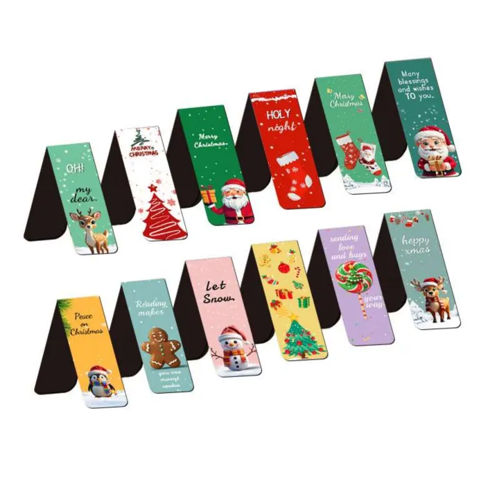 12pcs Polychrome Christmas Character Magnetic Bookmarks, Santa Claus ...