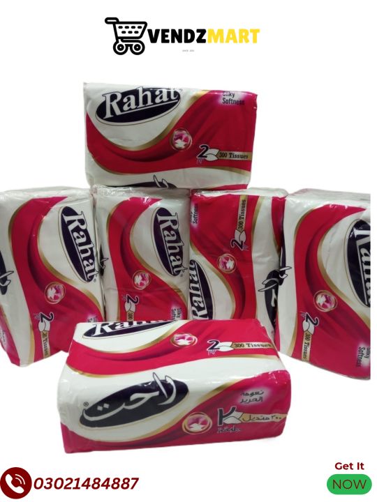One Pack Rahat Silky Soft Tissue Paper 2-Ply 300 Sheets Absorbent ideal ...