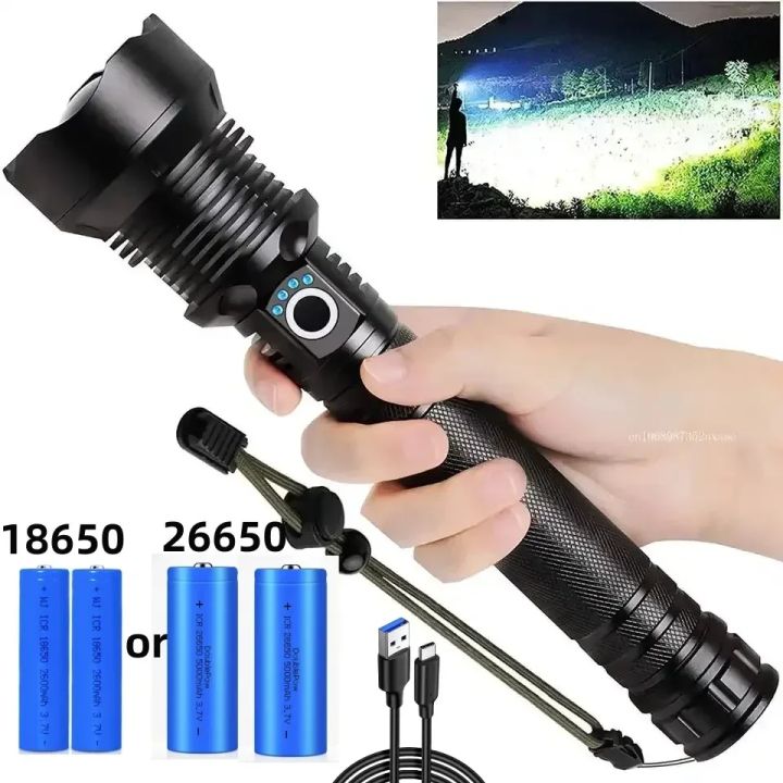 USB Powerful xhp70.2 Flashlight Torch Super Bright Rechargeable Zoom LED Tactical Torch xhp70 ...