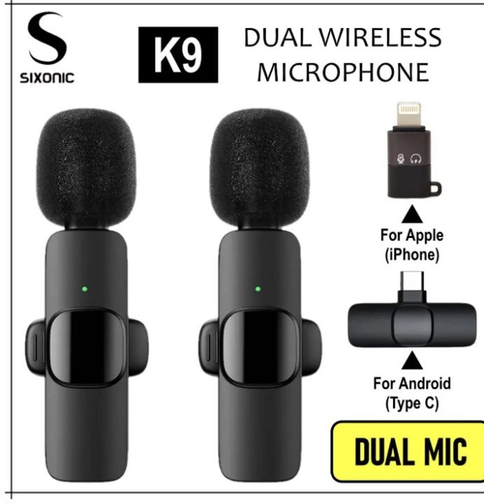 Original K9 Dual Wireless Microphone For Android Type C & Apple_iPhone For Live Streaming ...