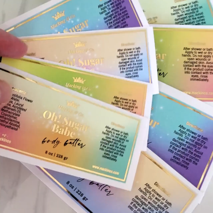 Gradient Gold Foiled Custom Labels, Pastel Labels with Ingredients ...