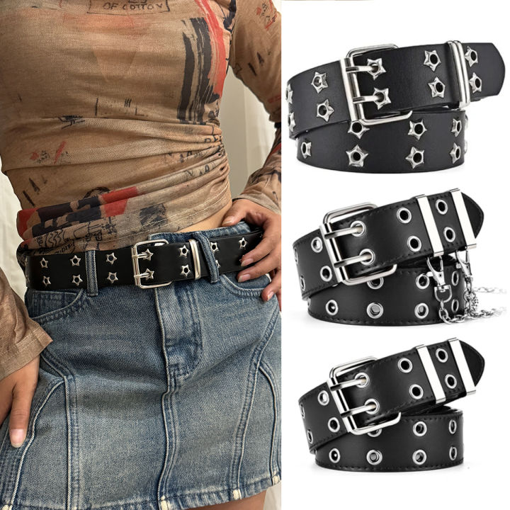 Women's Belt Large size Double Hole Men Belt Punk Hip Hop Rock Style ...