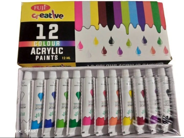 12 Colours Acrylic Paints 12ML Fuji | Daraz.pk