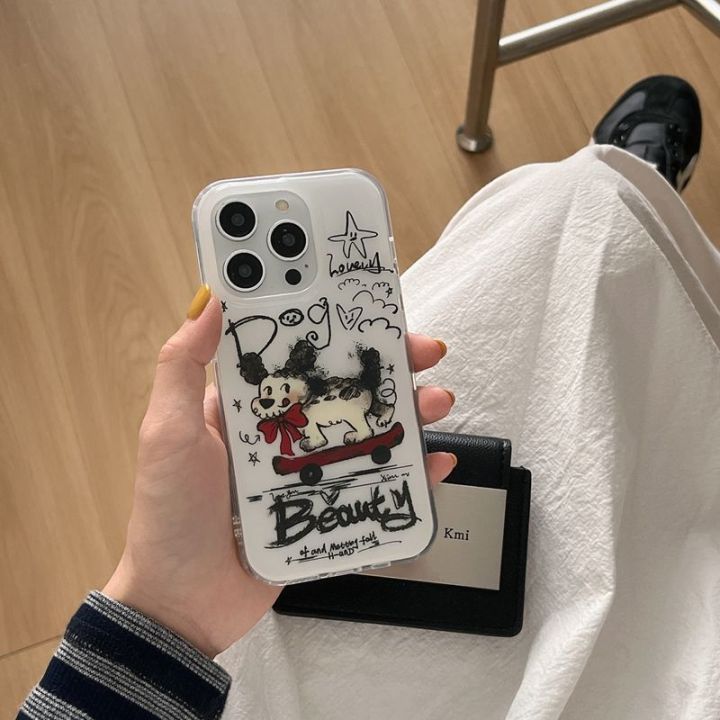 Cute Skateboarding Dog Graffiti Text Phone Case For iPhone 17 AIR 16 15 ...