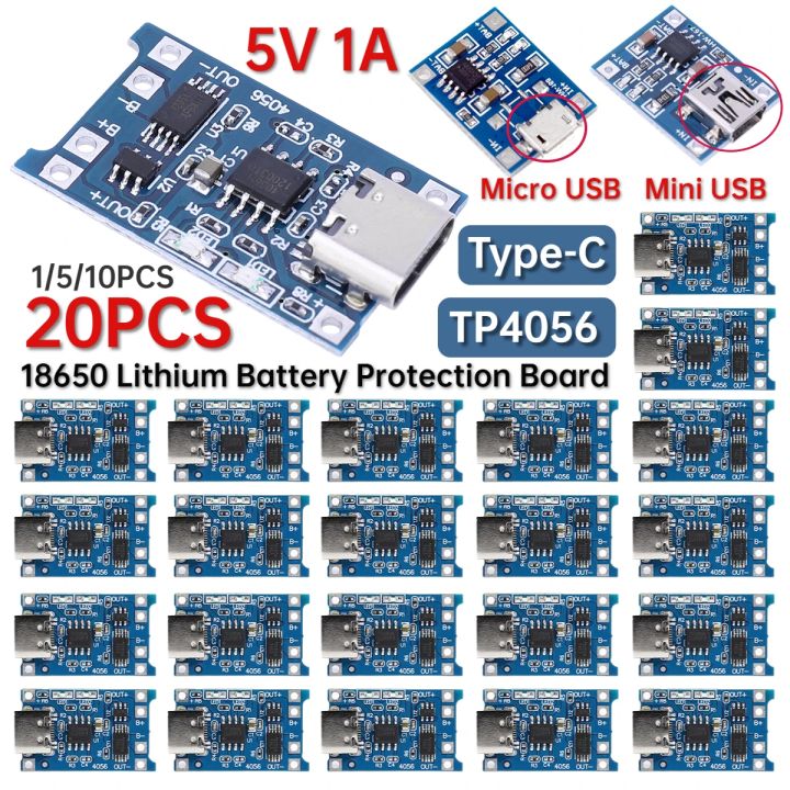1-20PCS TP4056 5V 1A 18650 Lithium Battery Charger Module Type-C/Micro ...