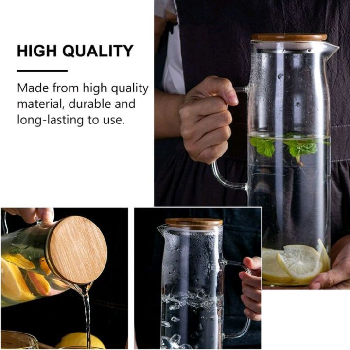 Glass Pitcher 1000ml with Woodenl Lid - High Heat Resistance Stovetop ...