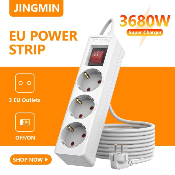 JINGMIN 2400W Power Strip Multi Outlet 1.5M Extension Cord Network ...