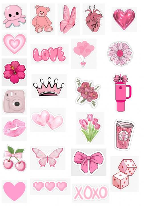 Aesthetic pink colour stickers 10,20,30,40,50 pcs set available | Daraz.pk