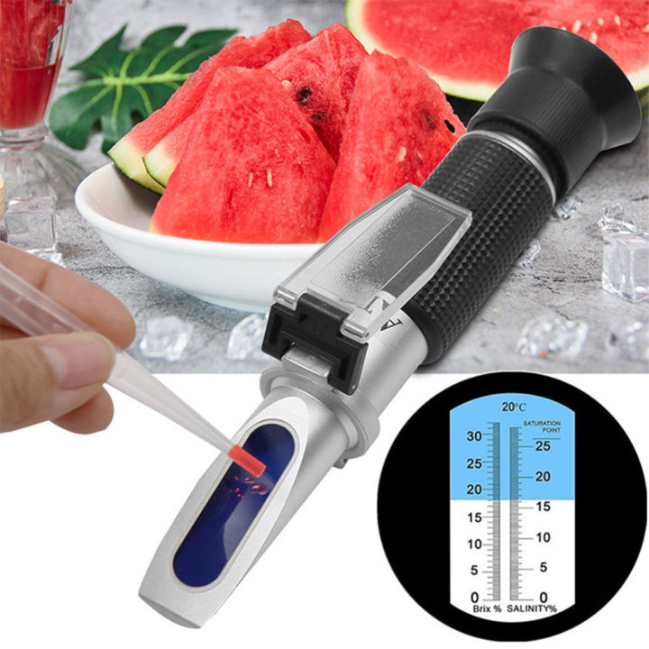Refractometer Brix Sugar Handheld ATC Refractometer 0-28% Salinity 0-32 ...