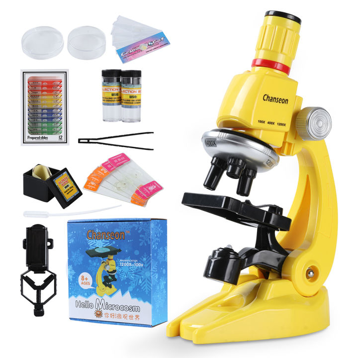 100x-400x-1200x Children Biological Microscope Kit Lab with Slides LED ...