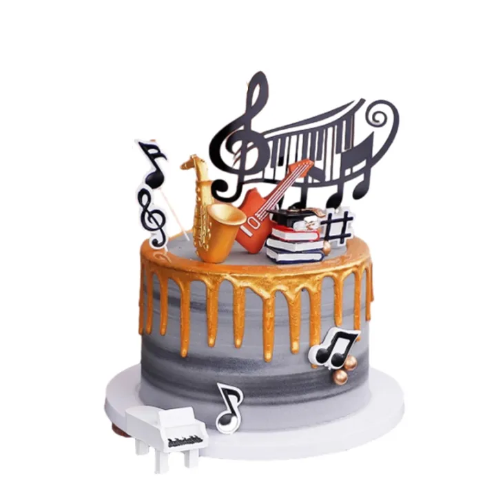 Music Theme Cake Toppers Mini Musical Instrument Resin Sax Piano Guitar ...