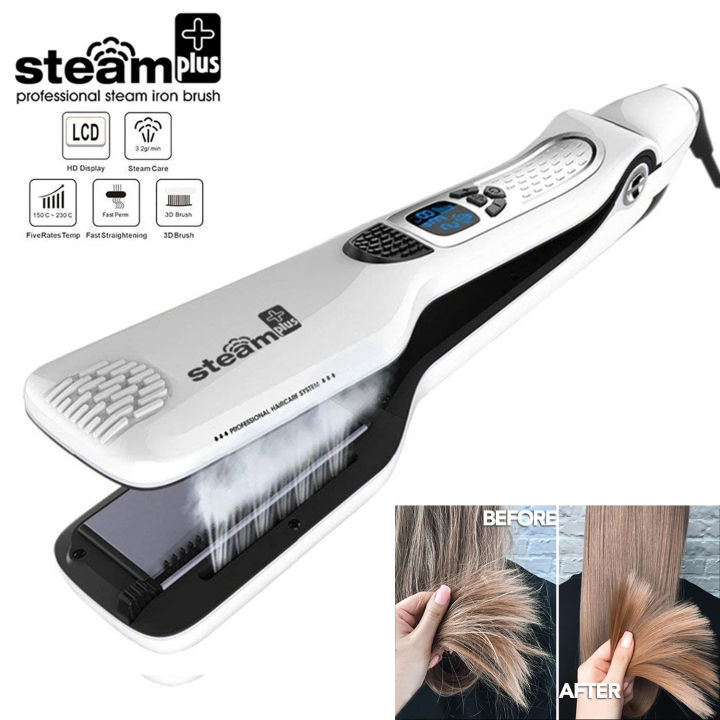 Professional Steam Hair Straightener Brush Anti-scald Negative Ion Hair ...