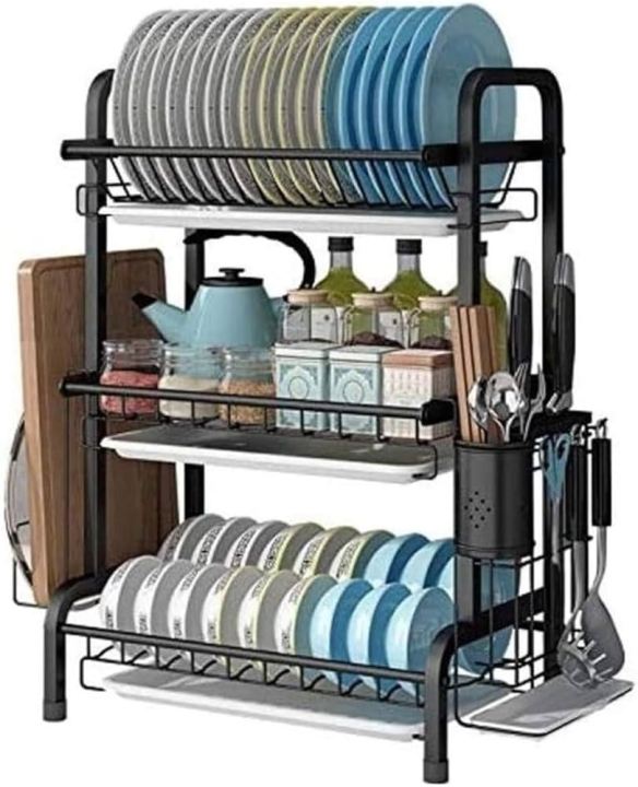 3 Tier Dish Drying Racks,Dish Drainer Rack With Drip Tray,Metal ...