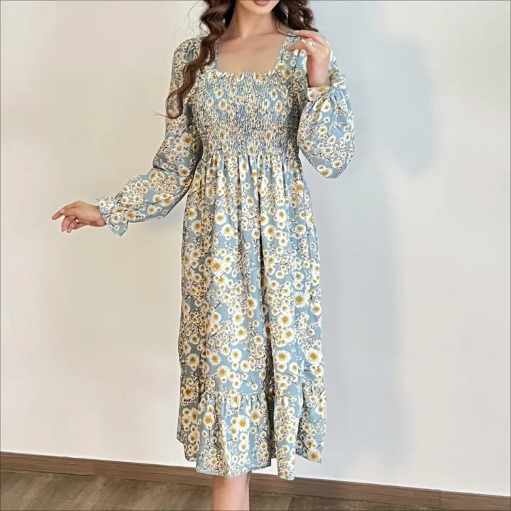 Autumn Spring Casual Dress Women Chiffon Dresses Long Sleeve A-line ...