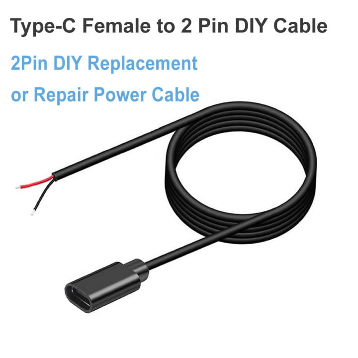 Type C Female Pigtail 2 Wire Extension Cable, 5V 2A USB C Female Plug ...