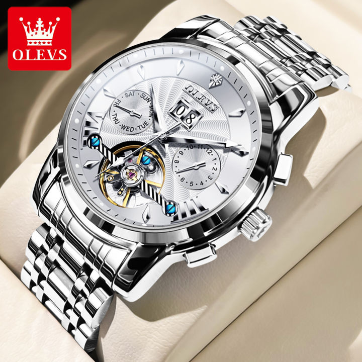OLEVS Flywheel Automatic Watch for Men Calendar Display Waterproof ...