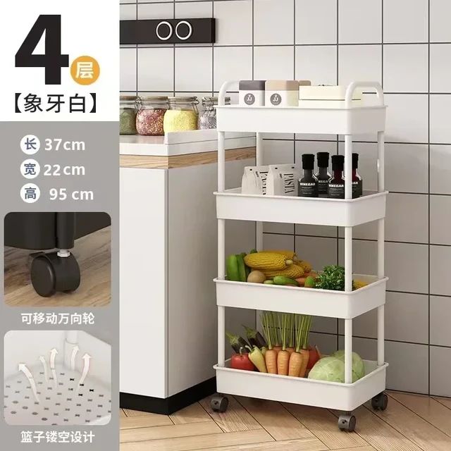 Multi-Purpose Kitchen Storage Trolley Rack with 4-Tier Shelves ...