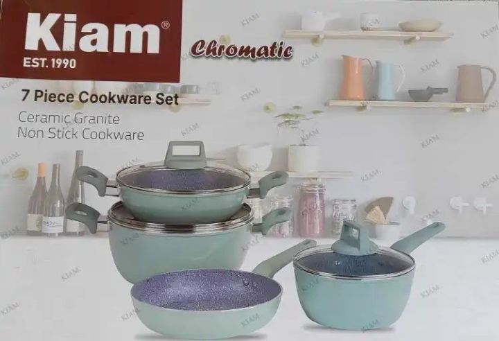 Kiam 7 Piece Ceramic Granite Non Stick Cookware Set (Induction Bottom ...