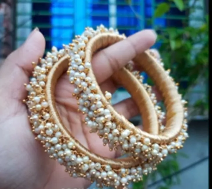 Traditional Indian pearl beaded on Resmi suta bangles bracelet (1pcs ...