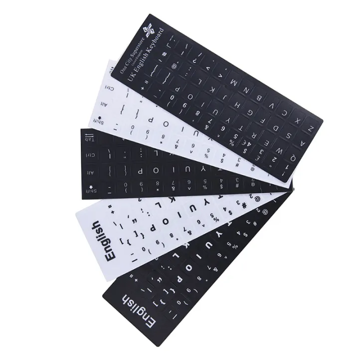 English Keyboard Replacement Stickers White on Black Any PC Computer ...