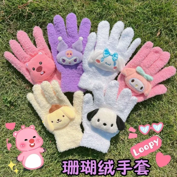 1pair Sanrio Hello Kitty Gloves Kawaii Loopy Touch Phone Screen Coral ...
