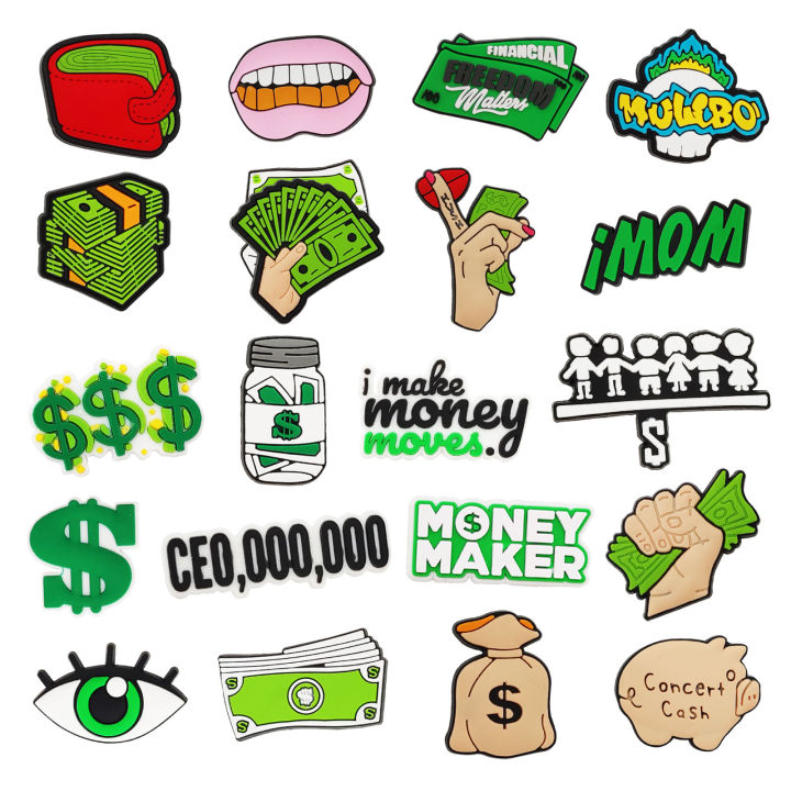 20pcs Dollar Pattern Series Shoe Charms For Croc Sandals, PVC Shoe ...