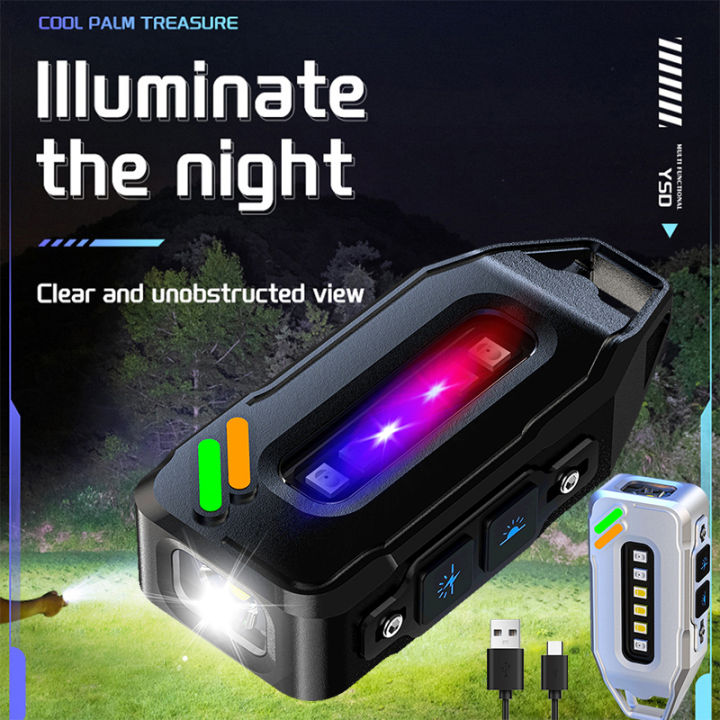Mini LED Flashlight Type-C Rechargeable Work Light Keychain Torch ...