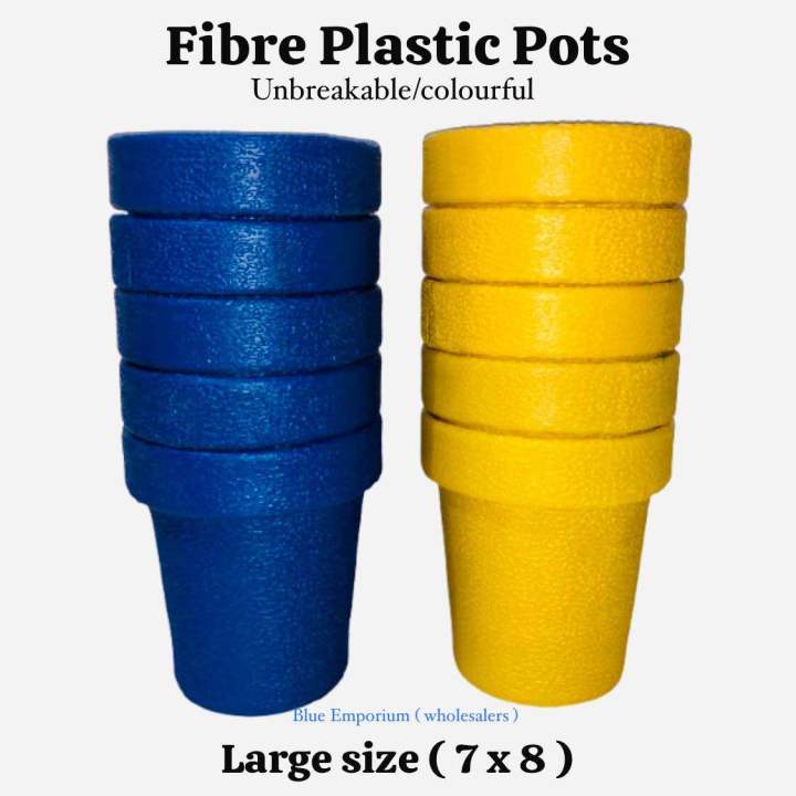 Pack of 3 Large Fibre Plastic Pots (7x8 inch) – Colourful, Unbreakable ...