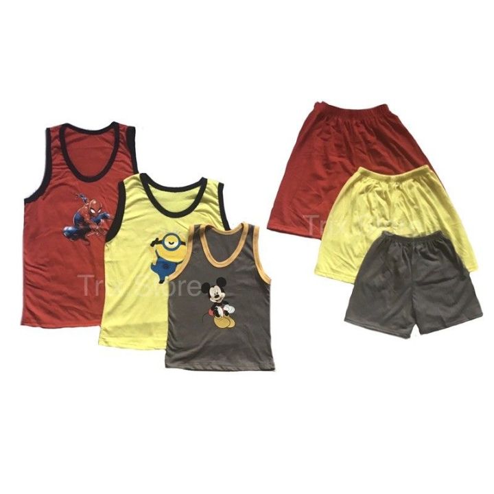 Pack of 3 Sando and Short for Kids, Baby Boy Round Neck Sando and Short ...