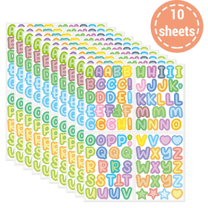10 Sheet Colorful Number Letter Stickers 900 Alphabet Stickers Self ...